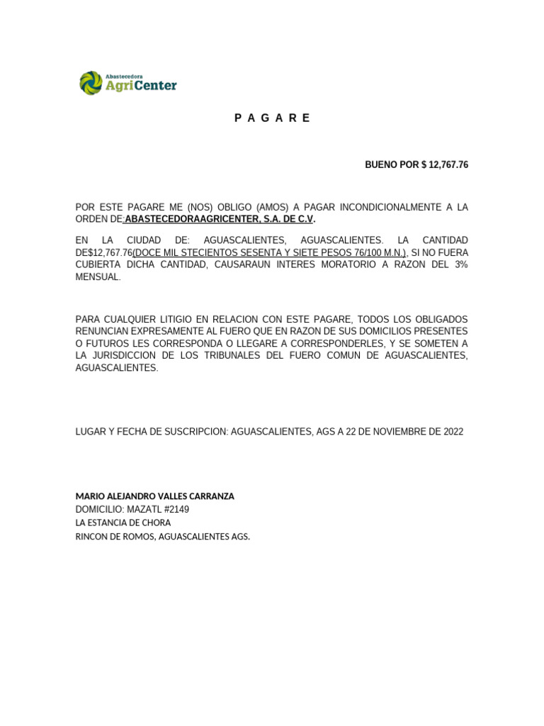 Pagare, Machote | PDF