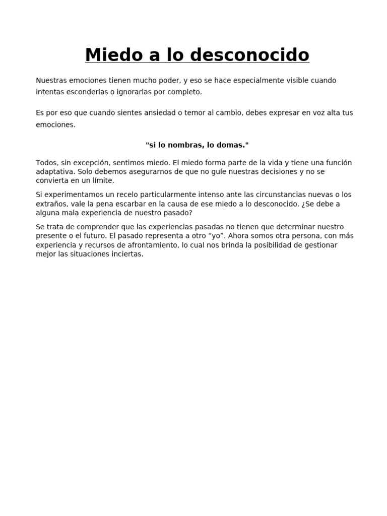Entendiendo el miedo a lo desconocido | PDF