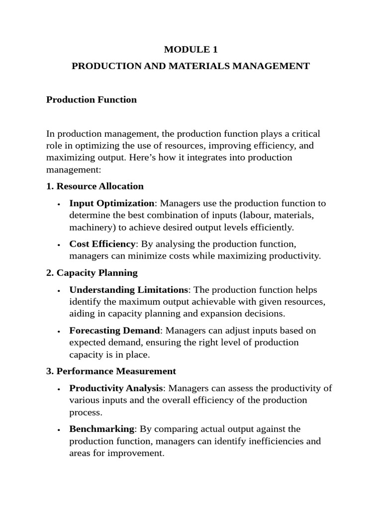 Module 1 Production & Material Management | PDF | Supply Chain ...