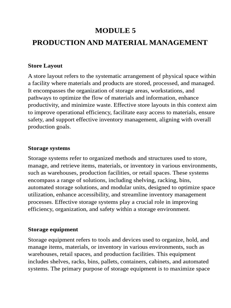 Module 5 Production and Material Management | PDF | Warehouse | Inventory