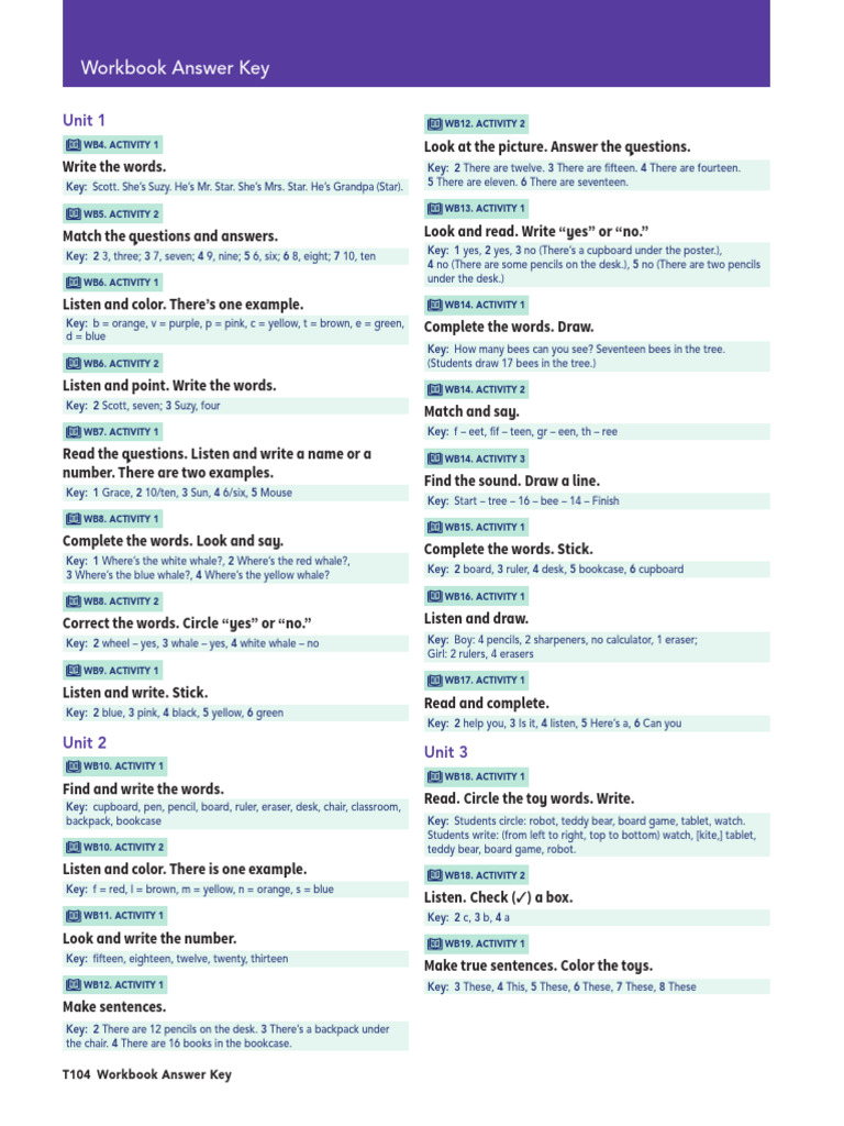 Workbook Answer Key for Activities | PDF | Clothing