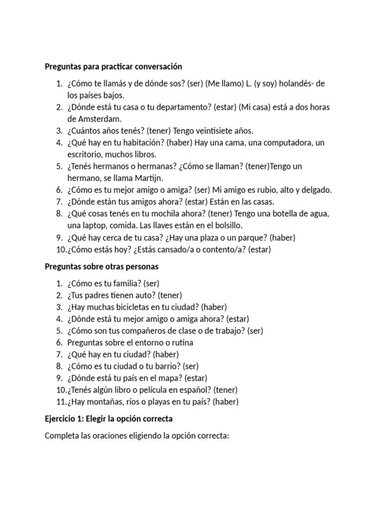 Preguntas para Practicar Conversación | PDF