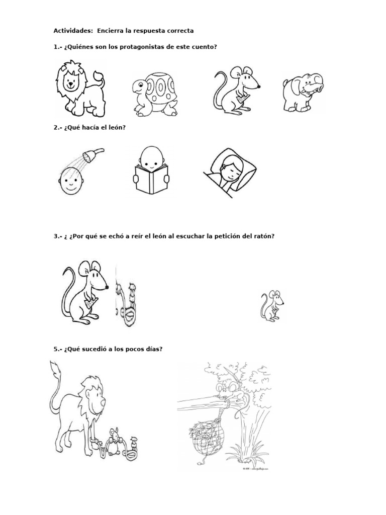 Actividades el leon y el raton | PDF