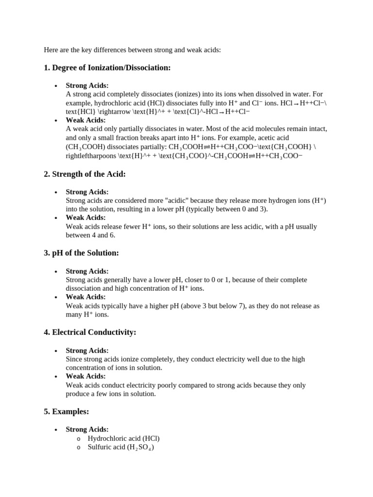 Key Differences Between Strong and Weak Acids | PDF