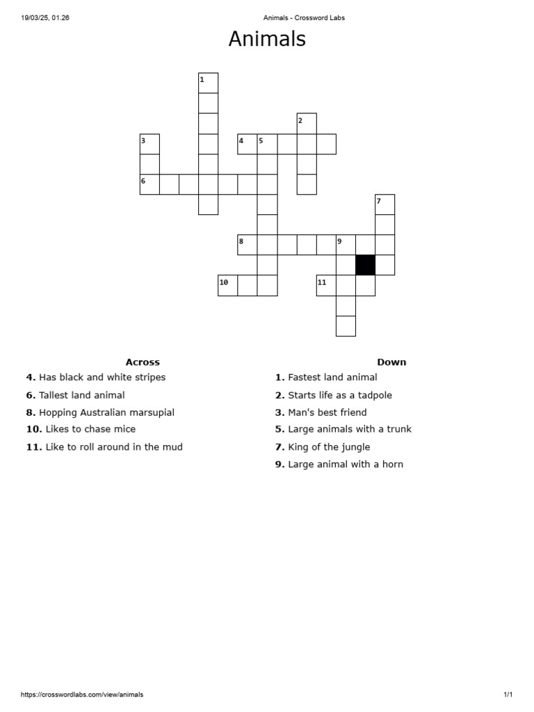 Animals - Crossword Labs | PDF