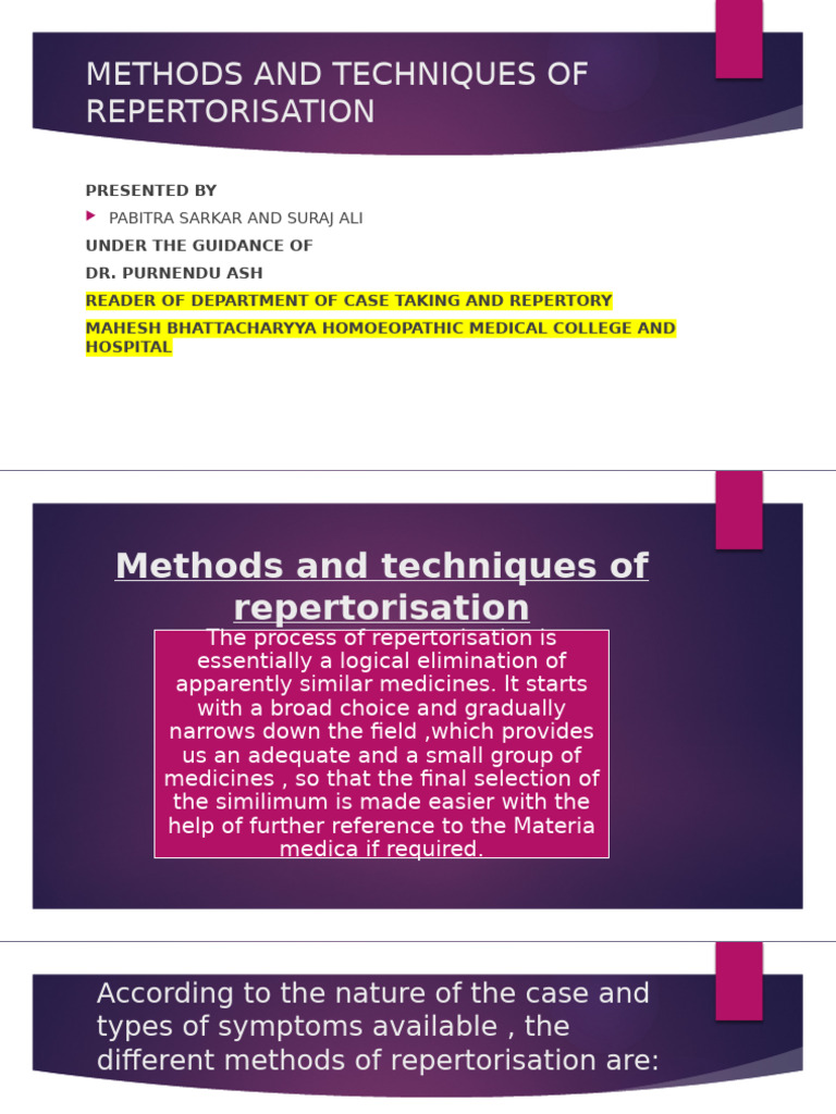 Methods and Techniques of Repertorisation | PDF | Homeopathy | Diseases ...