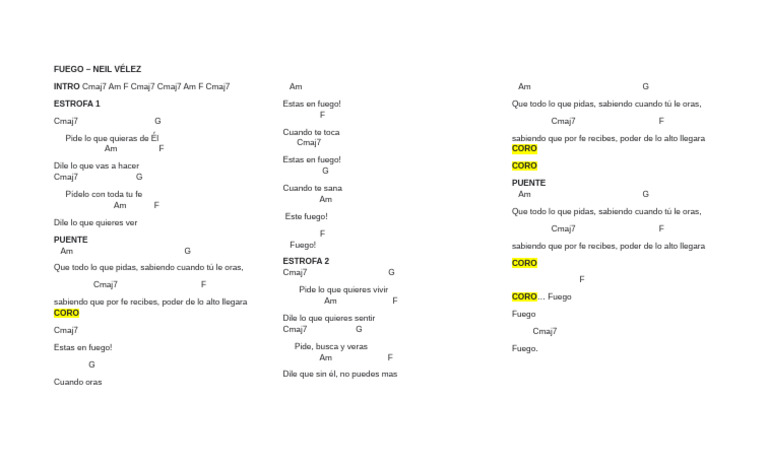 Fuego Neil Vélez Letra y Acordes | PDF