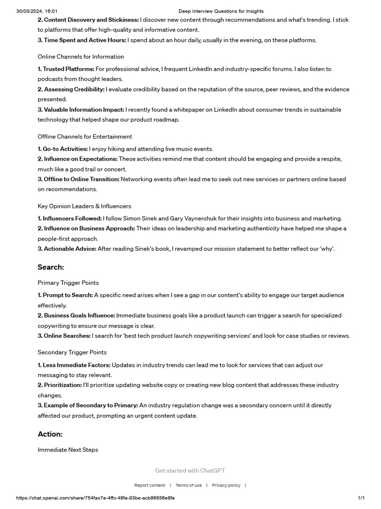 Deep Interview Questions For Insights | PDF | Credibility | Linked In