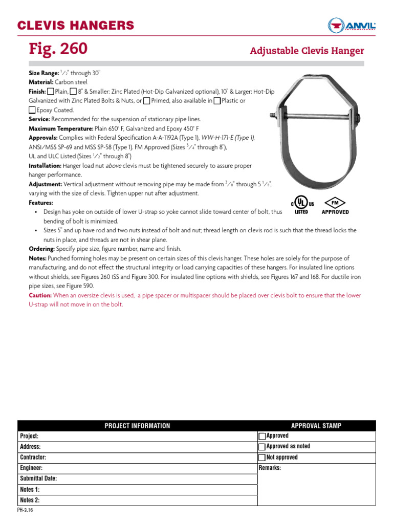 CLEVIS HANGERS Anvil - 0500173018 - Data - Sheet | PDF | Pipe (Fluid Conveyance) | Screw