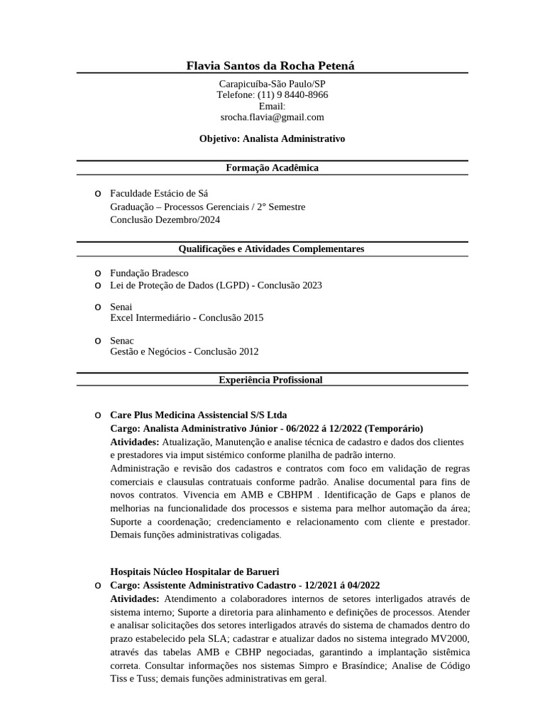 CV Flavia Santos Da Rocha - 2023 | PDF | Business