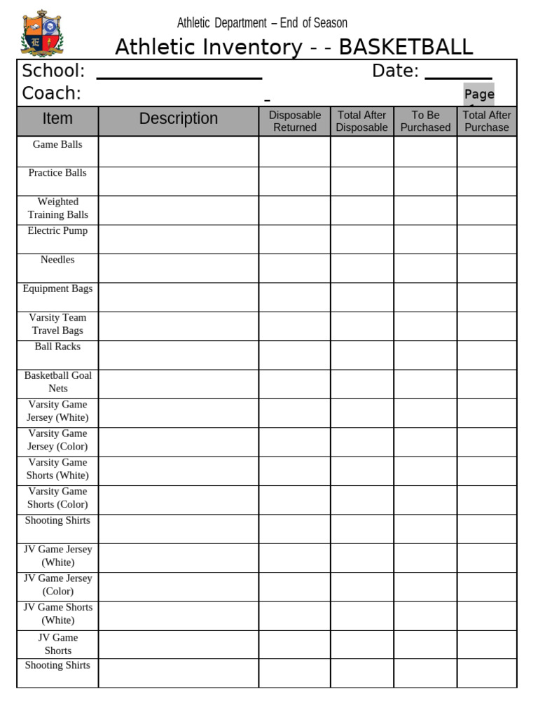 Basketball Inventory Template | PDF | Clothing | Team Sports