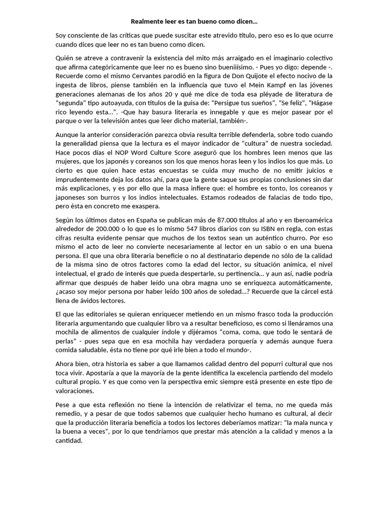 Realmente Es Tan Bueno Leer Como Dicen | PDF