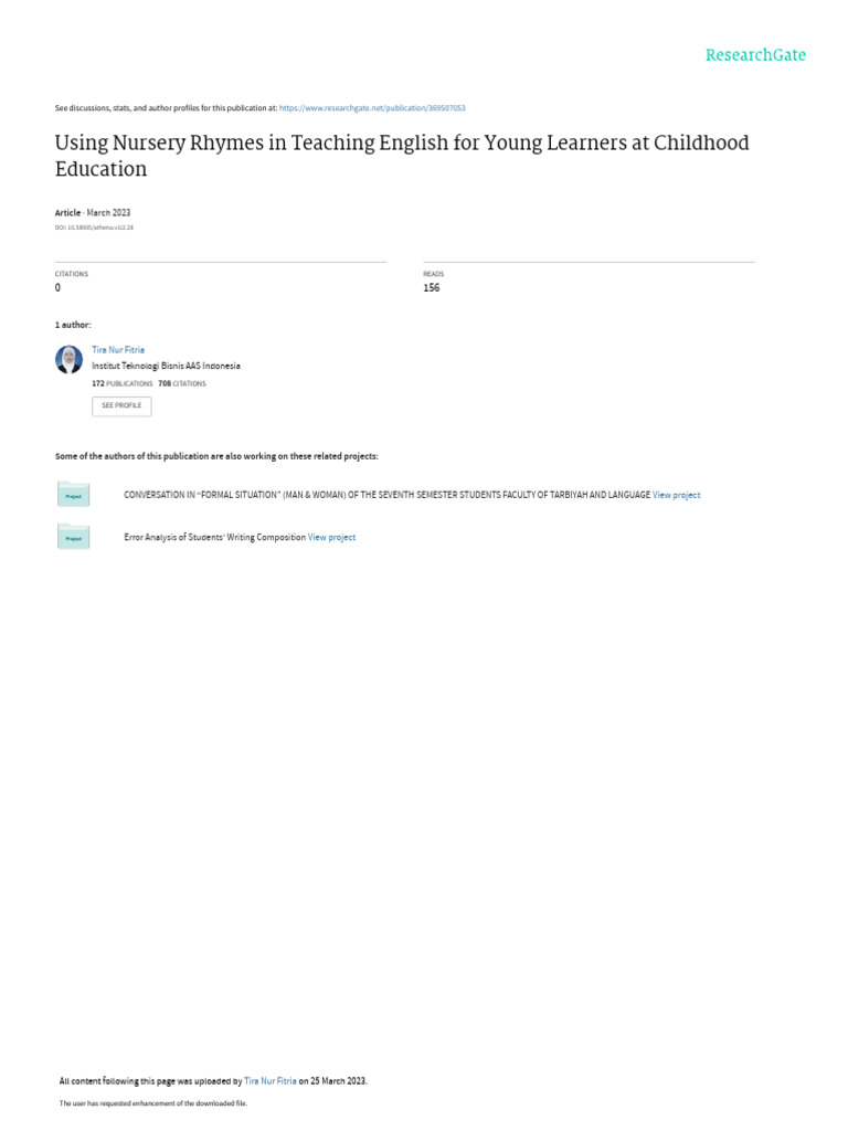 Using Nursery Rhymes in Teaching English | PDF | Learning | Preschool