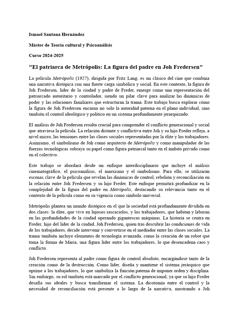 El Patriarca de Metrópolis - La Figura Del Padre en Joh Fredersen | PDF ...