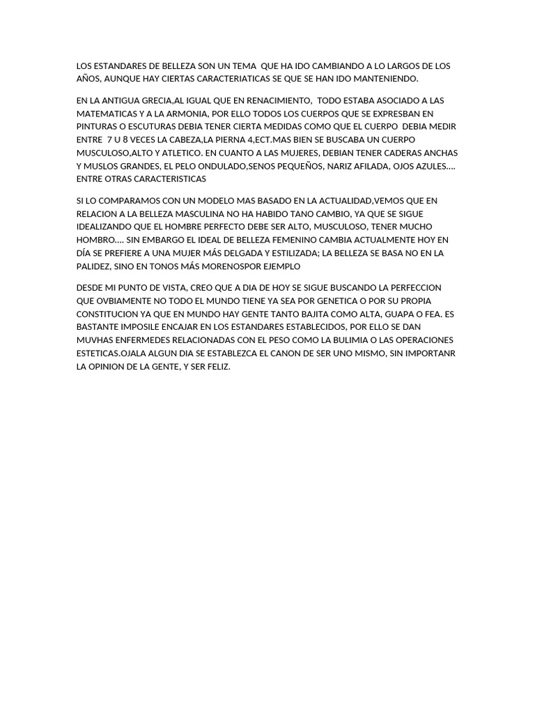 Evolución de los Estándares de Belleza | PDF