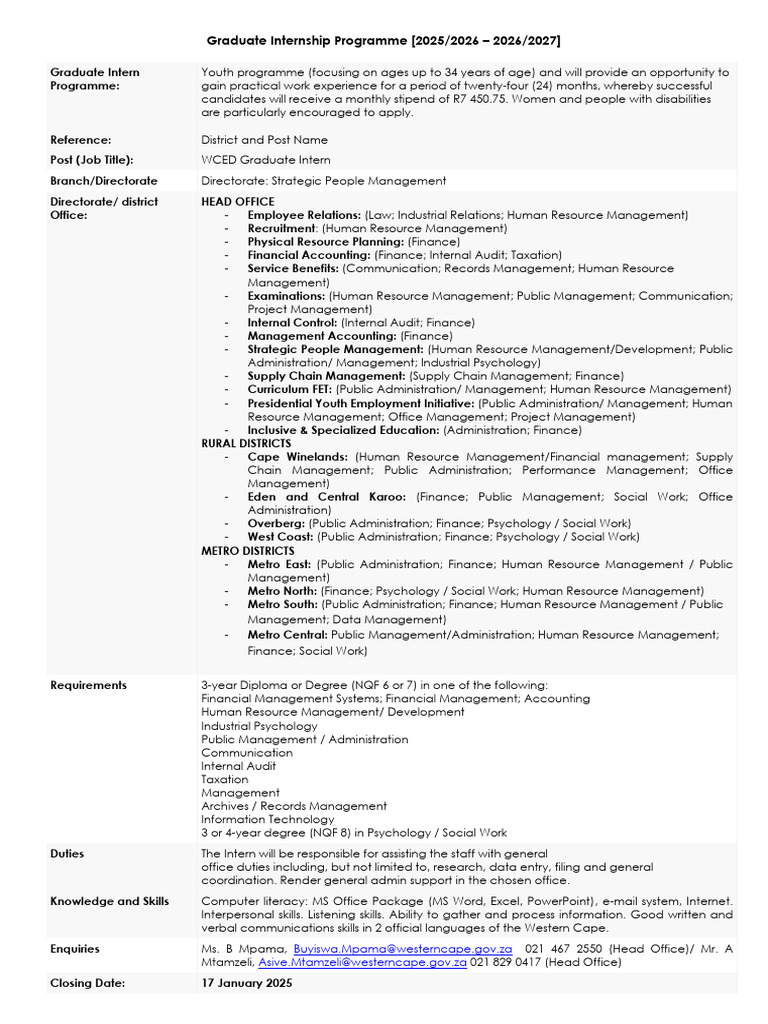 Advert - Graduate Internship Programme 2025 | PDF | Human Resources ...