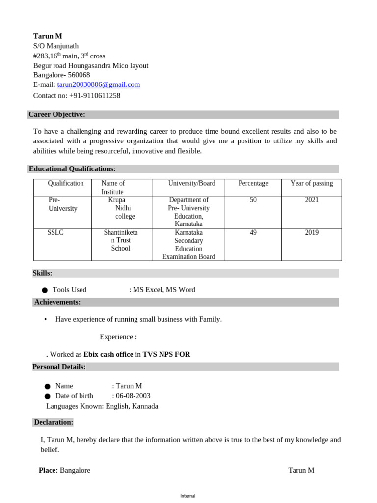 Resume of Tarun M | PDF