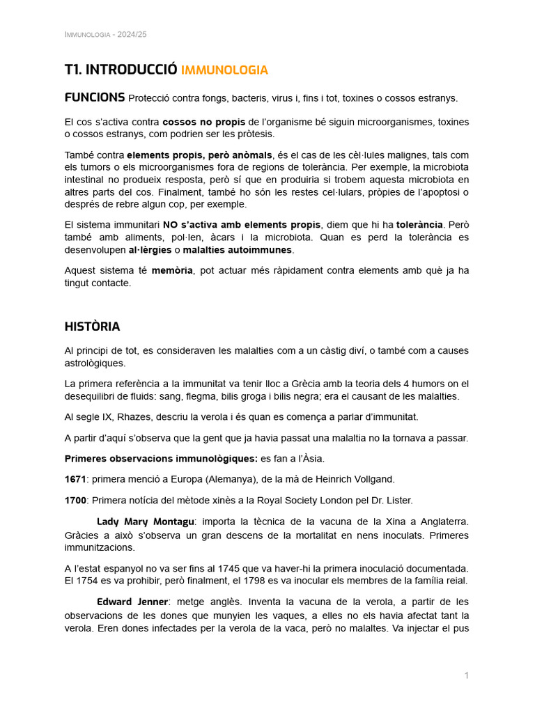 T1 INTRODUCCIÓ - Immunologia | PDF