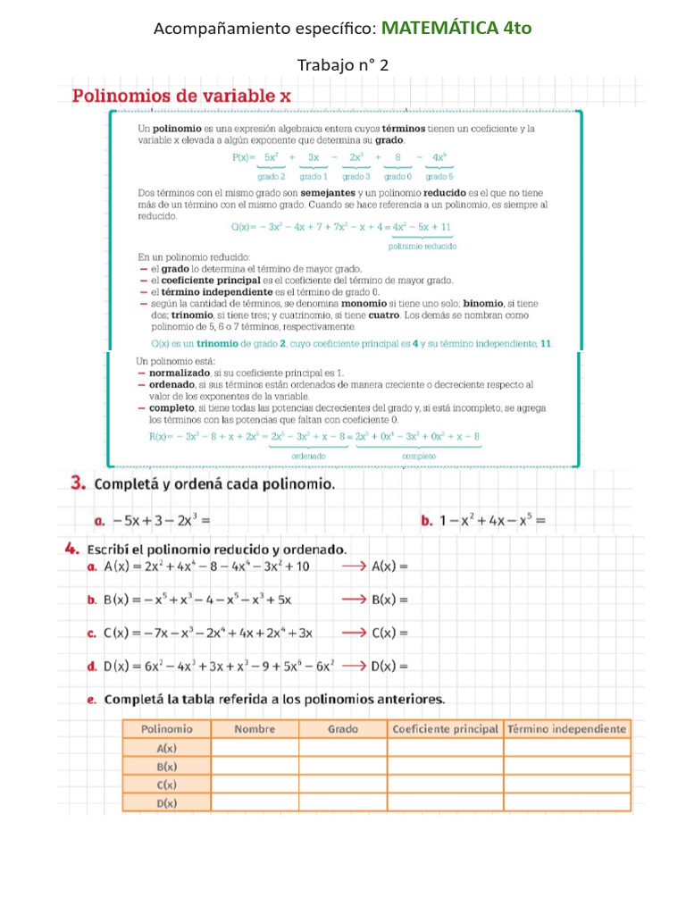 2 - 2024 - MATEMATICA 4to | PDF
