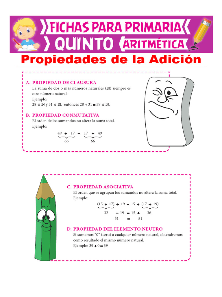 Propiedades de La Suma para Quinto de Primaria | PDF | Matemáticas ...