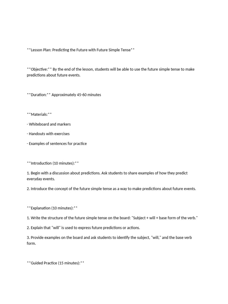 Lesson Plan Future | PDF