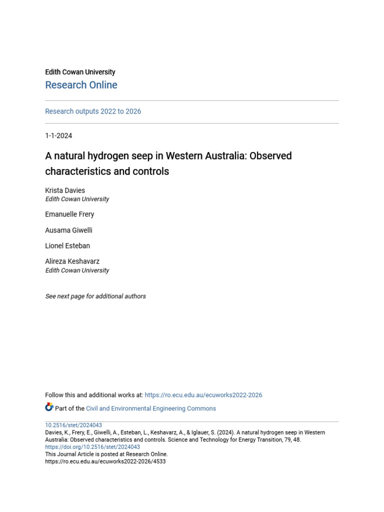 A Natural Hydrogen Seep in Western Australia - Observed Characteri ...
