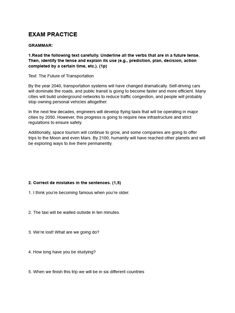 English practice | PDF | Transport | Grammatical Tense