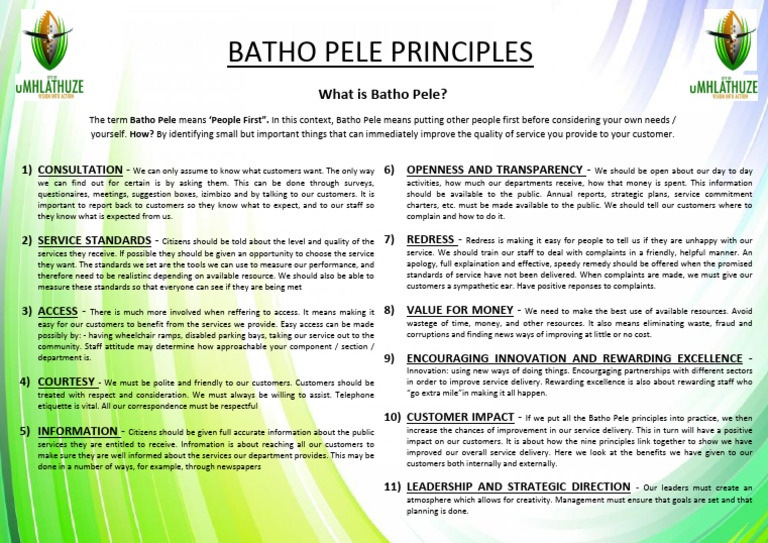 Batho Pele Principles for Service Improvement | PDF | Economies | Business