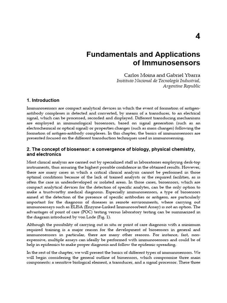 InTech-Fundamentals and Applications of Immunosensors | PDF | Biosensor | Immunoassay