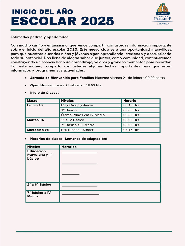 Inicio Año Escolar 2025: Fechas Clave | PDF