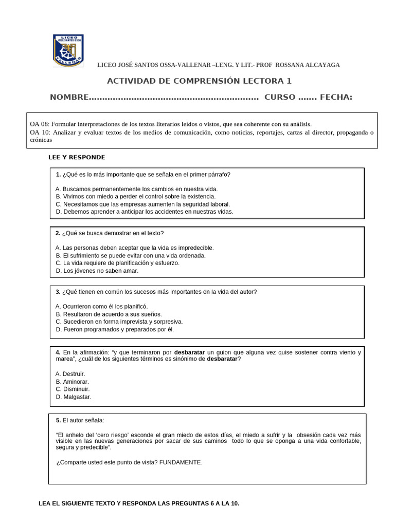 Guia 1 COMP. LEC 1 D - 2A-2B-2E | PDF