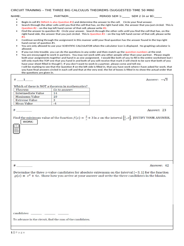 Circuit Training: Key Calculus Theorems | PDF
