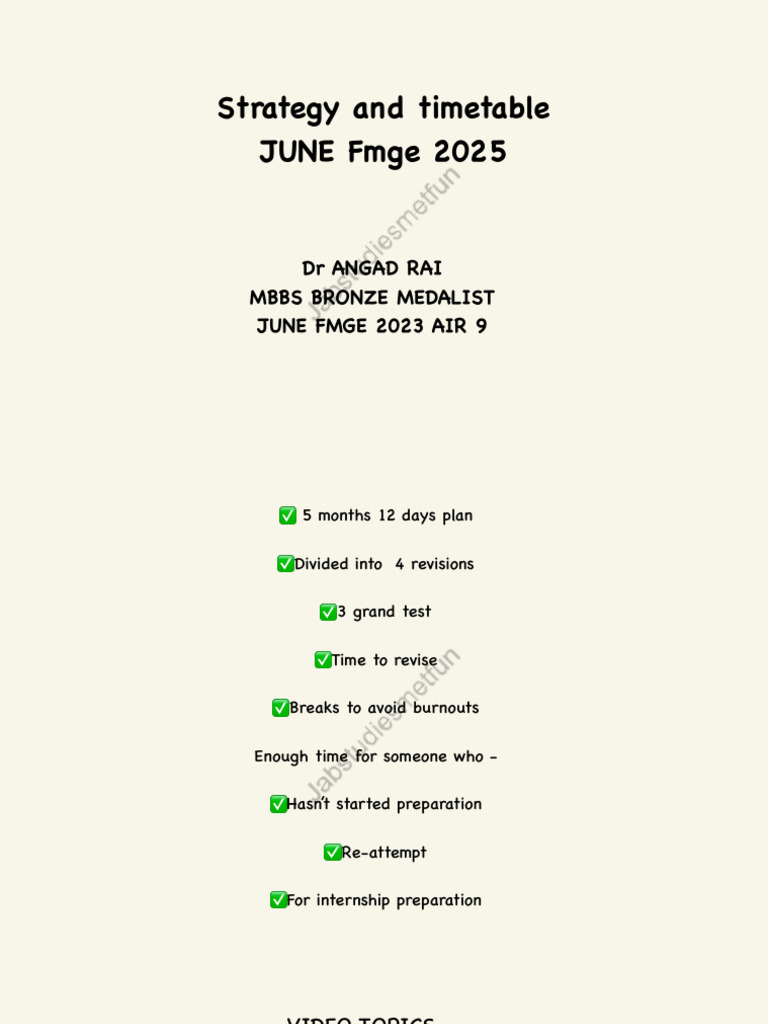 FMGE 2025 Study Timetable and Strategy | PDF | Health Care | Medicine