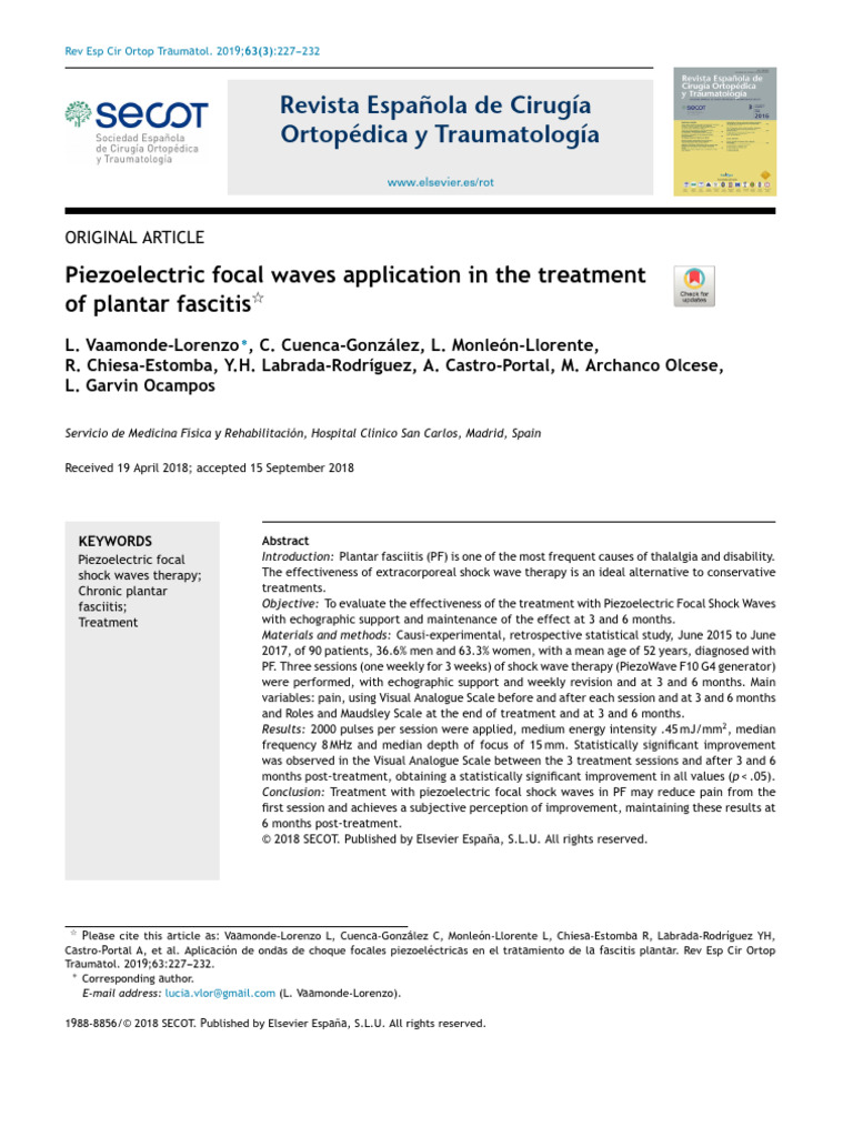 Application of Piezoelectric Focal Waves in The Treatment of Plantar ...