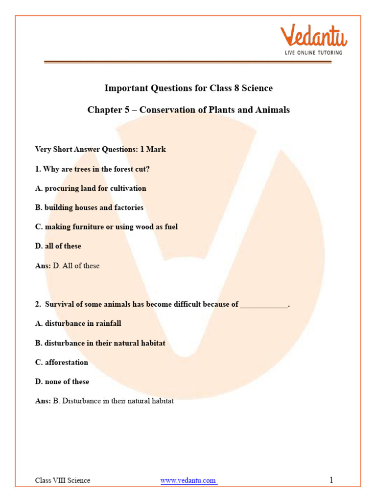 Class 8 Science: Conservation Questions | PDF | Soil | Deforestation
