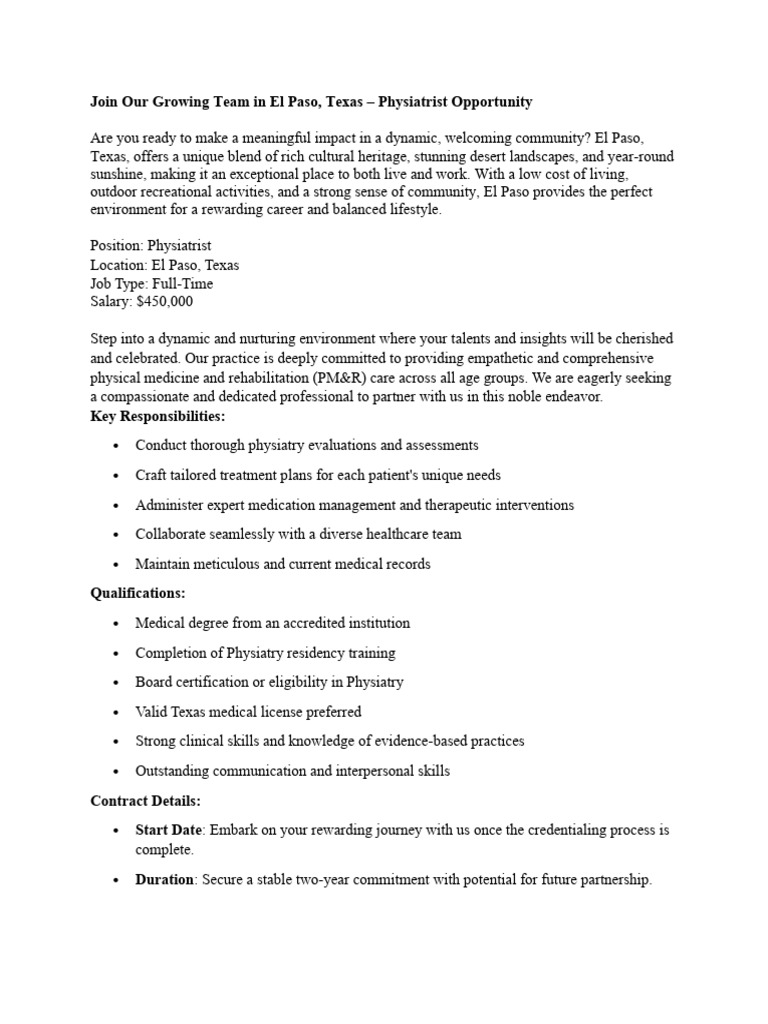 Physiatrist Position in El Paso, TX | PDF | Cost Of Living | Physical ...