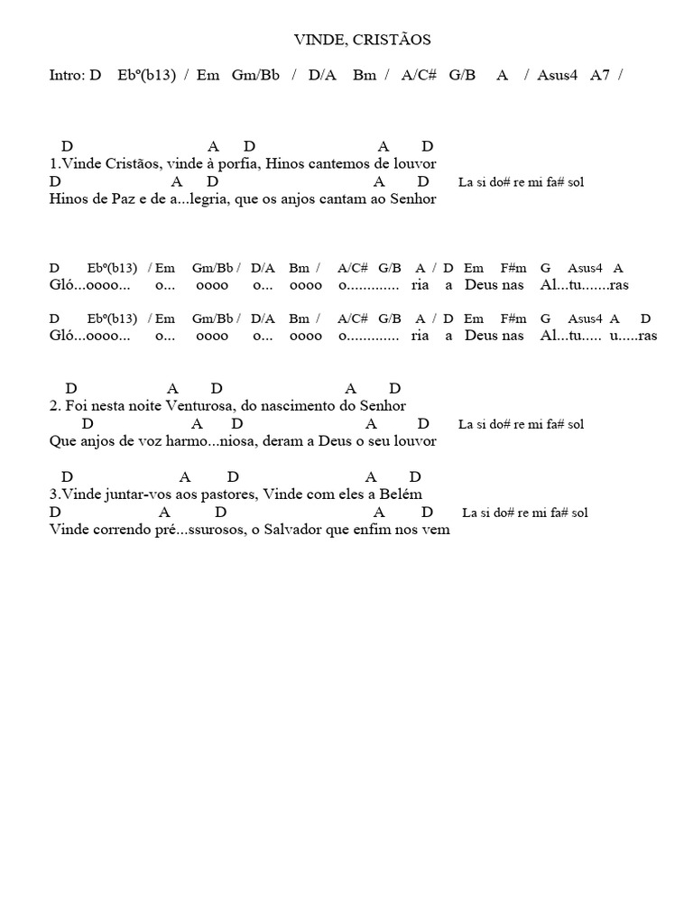 Vinde Cristãos Vinde A Porfia Cifra D 2021 | PDF
