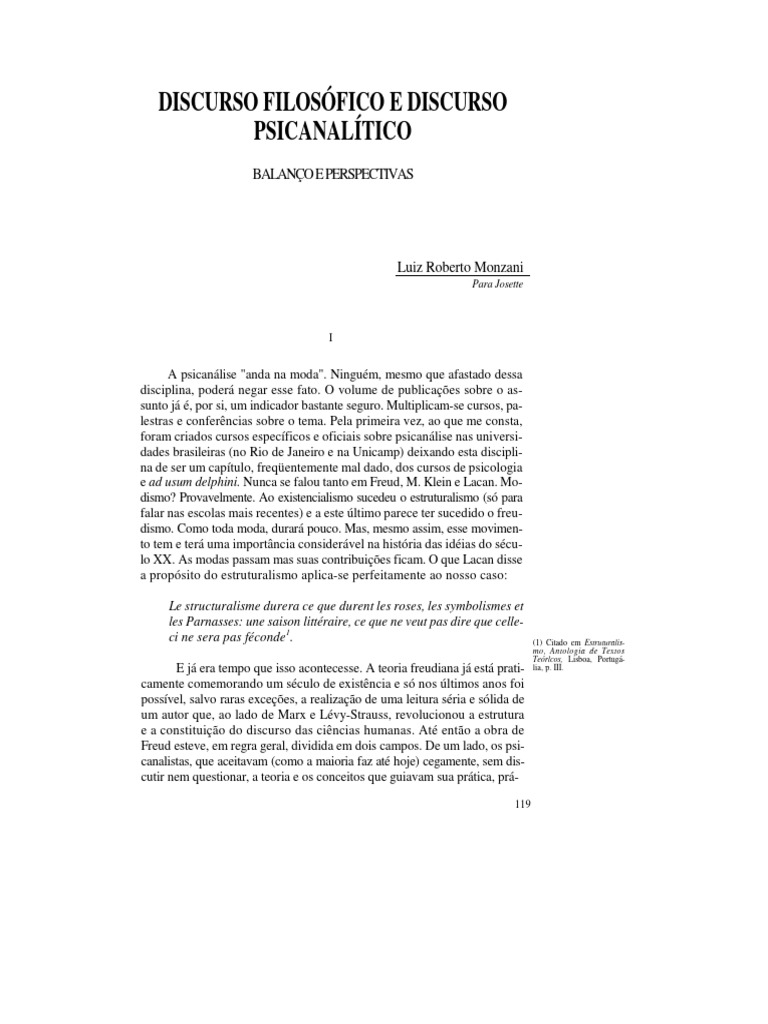 Discurso Filosófico e Psicanálise | PDF | Sigmund Freud | Psicanálise