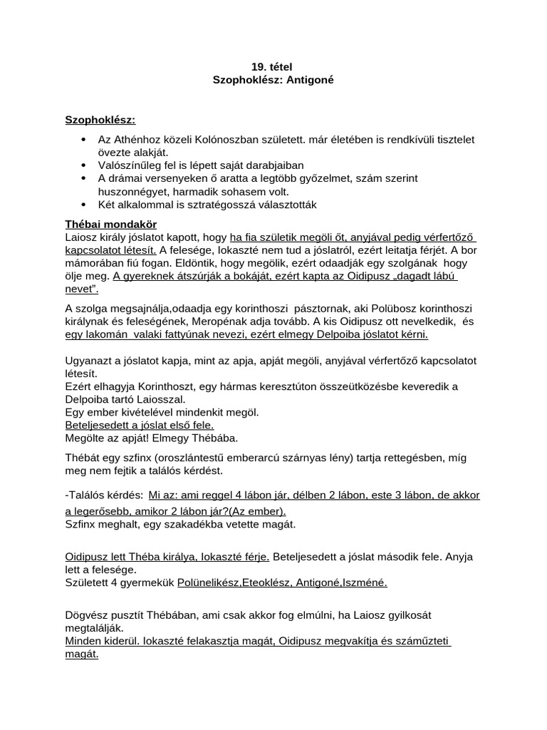 Tétel Szophoklész Antigoné | PDF