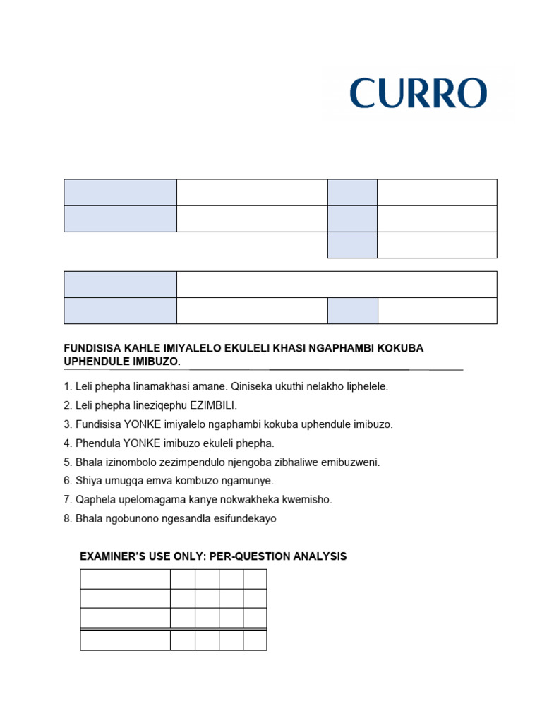 GR.8 TASK 12 IsiZulu Ulimi Lokwengeza Isivivinyo Iphepha Lesibili T2 ...
