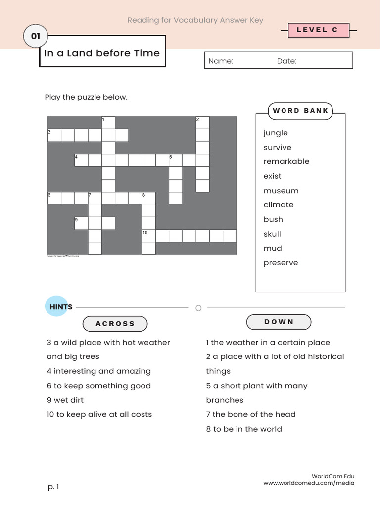 Vocabulary Crossword Puzzle Answers | PDF | Sound