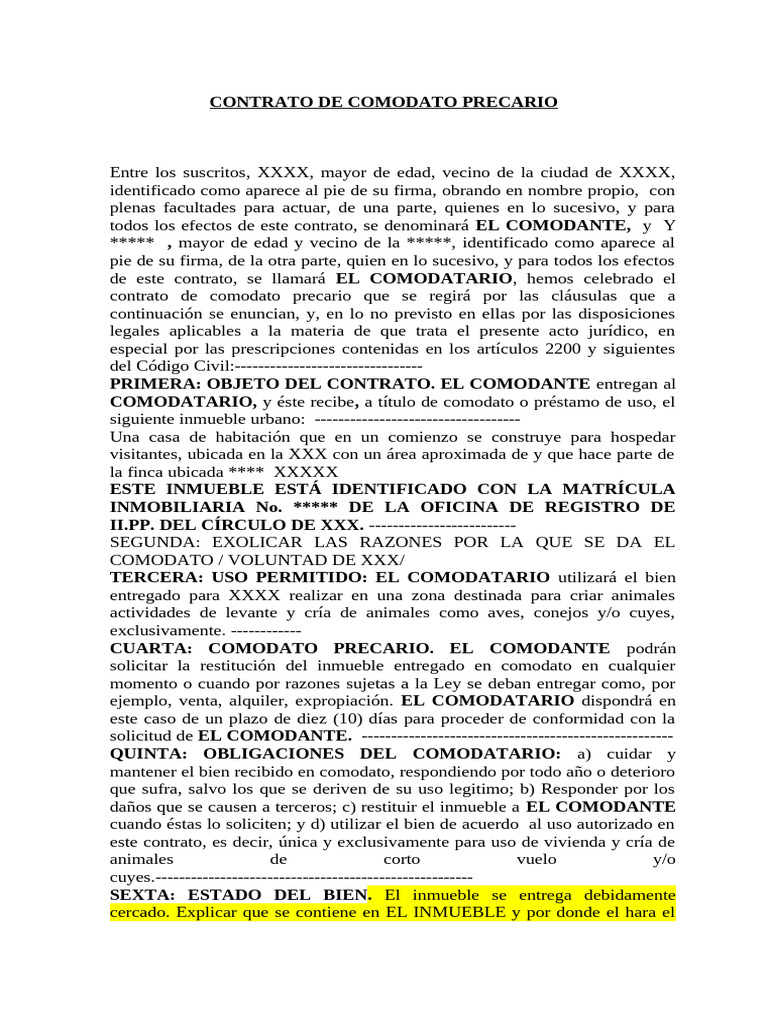 MODELO DE COMODATO | PDF | Arbitraje | Justicia