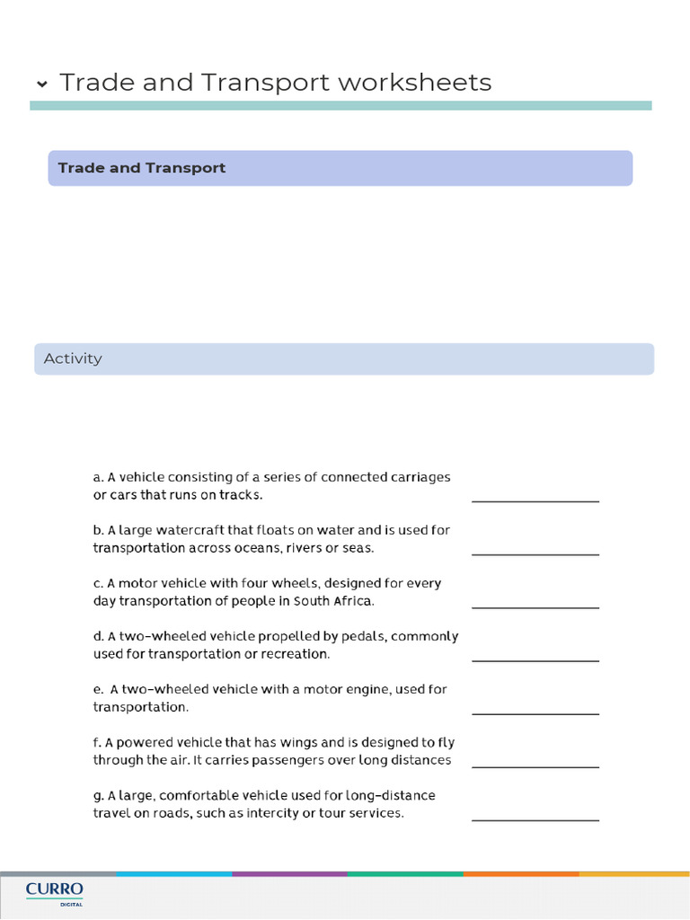 Gr-8-Module-6-Trade and Transport - Worksheets | PDF