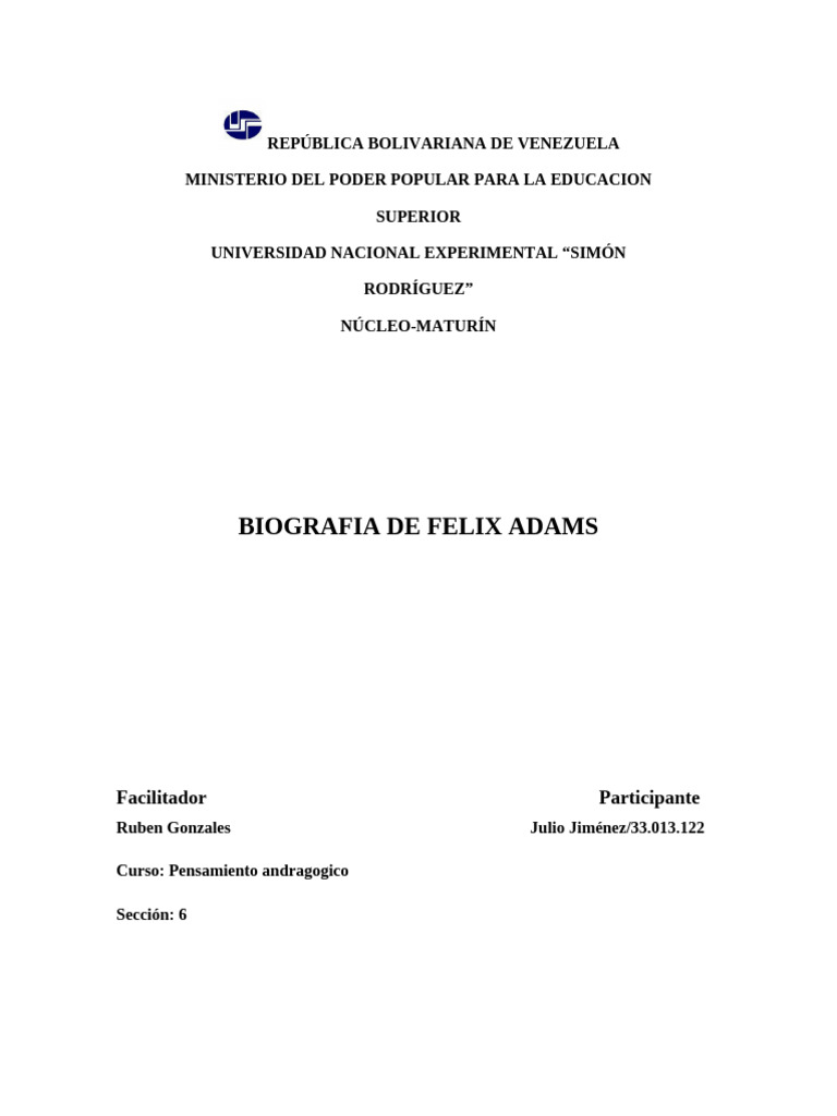 Biografía de Félix Adam en Andragogía | PDF | Venezuela | Educación en ...