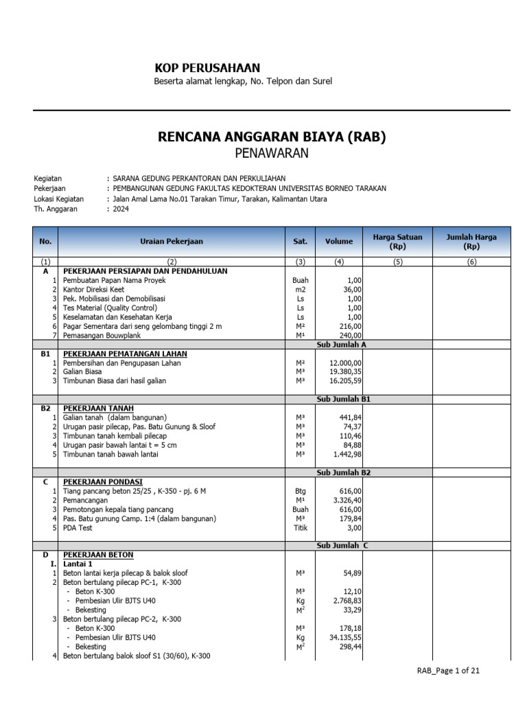 Rencana Anggaran Biaya (Rab) : Penawaran | PDF