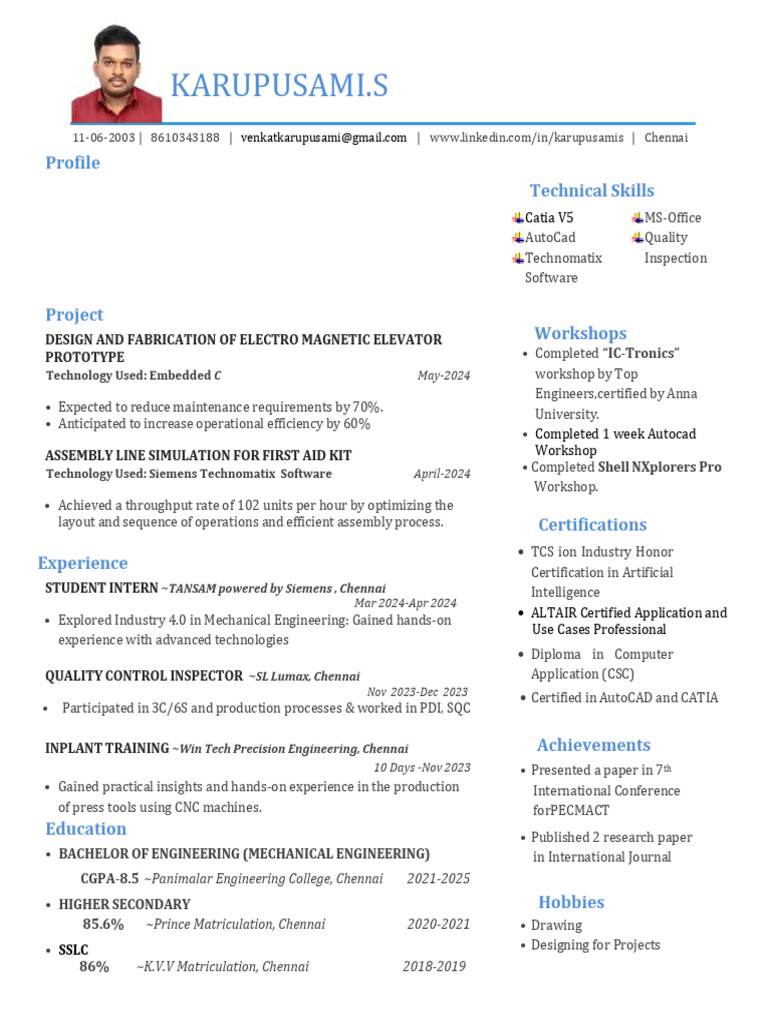 Karupusami S - Resume - Emerson | PDF | Engineering | Mechanical ...