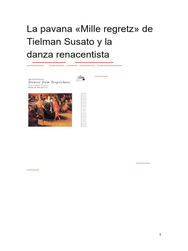 La Pavana Mille Regretz de Tielman Susato y La Danza Renacentista | PDF ...