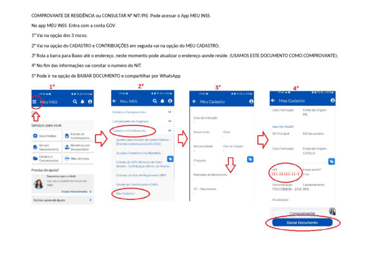 Passo A Passo NIT-PIS e COMPROVANTE DE RESIDÊNCIA | PDF
