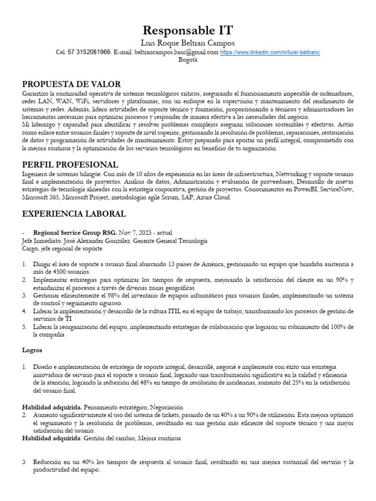 Luis Roque Beltran Campos | PDF | Soporte técnico | Microsoft