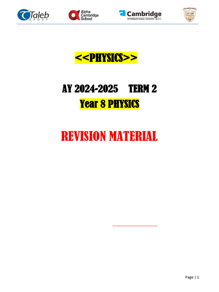 Year 8 Physics Revision Guide | PDF | Reflection (Physics) | Asteroid